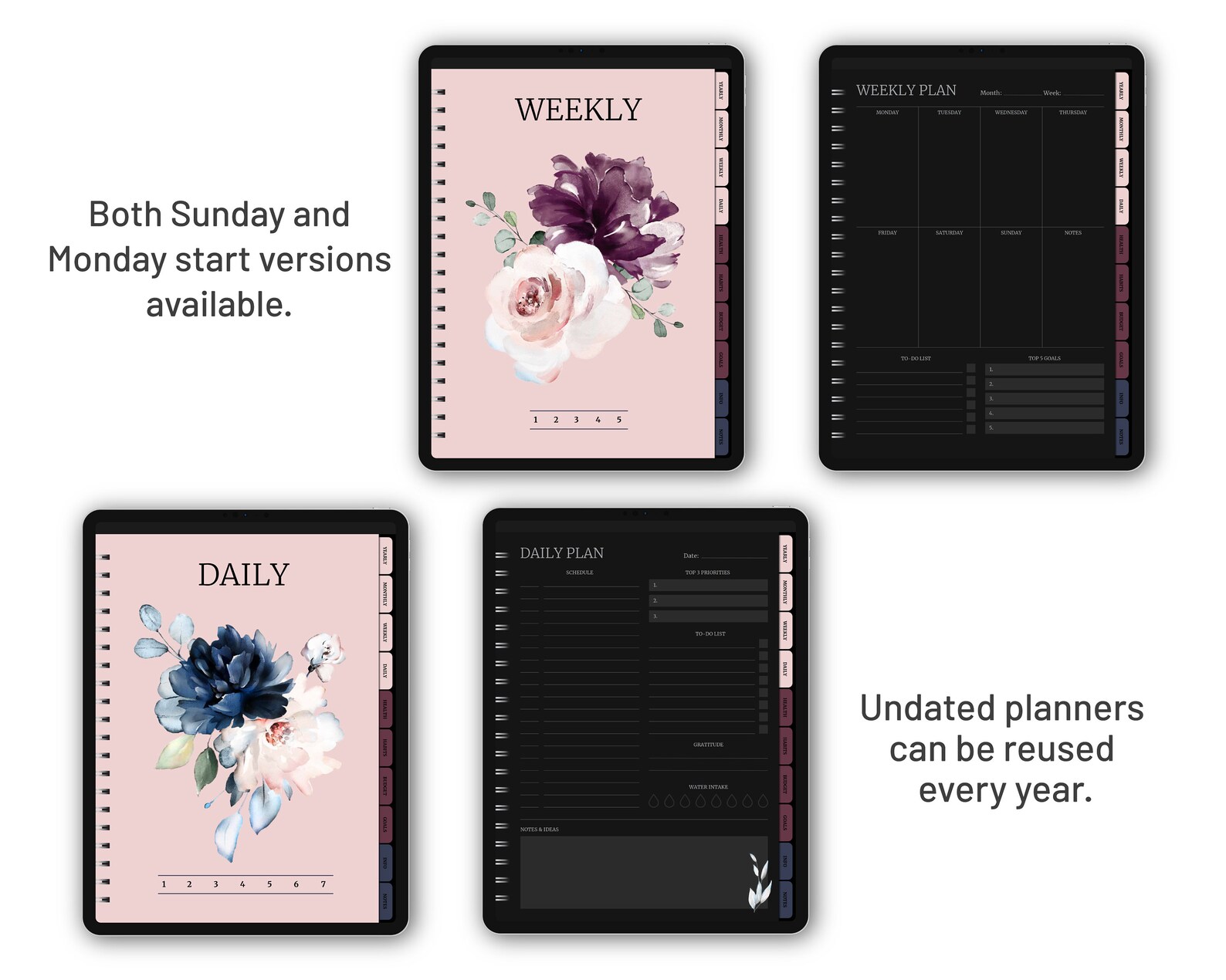 Undated Dark Mode Digital Planner for Goodnotes/notability, Hyperlinked ...