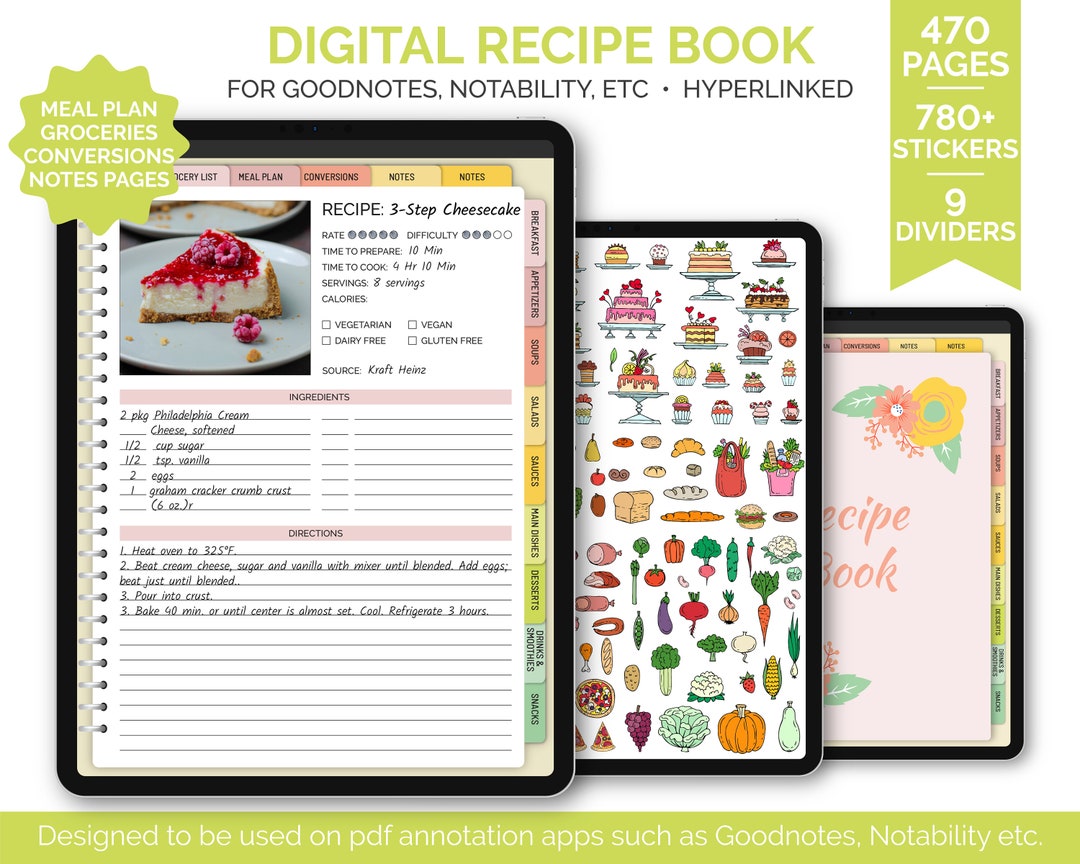 Digital Recipe Book for Goodnotes, Notability | Hyperlinked iPad ...