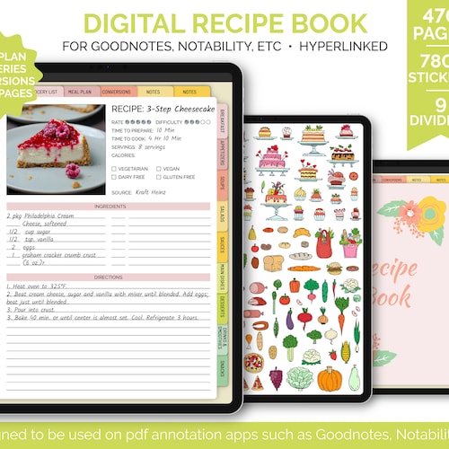 Digital Recipe Book for Goodnotes Notability Digital Recipe - Etsy