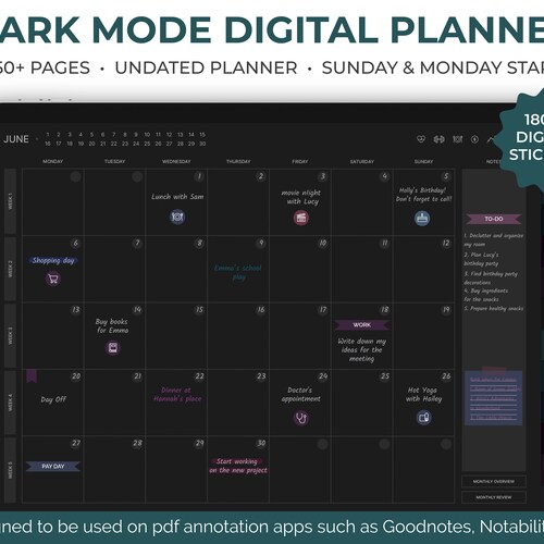 Undated Dark Mode Digital Planner for Goodnotes/notability - Etsy