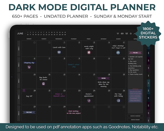Digital Planner Dark Mode for Goodnotes/notability - Etsy