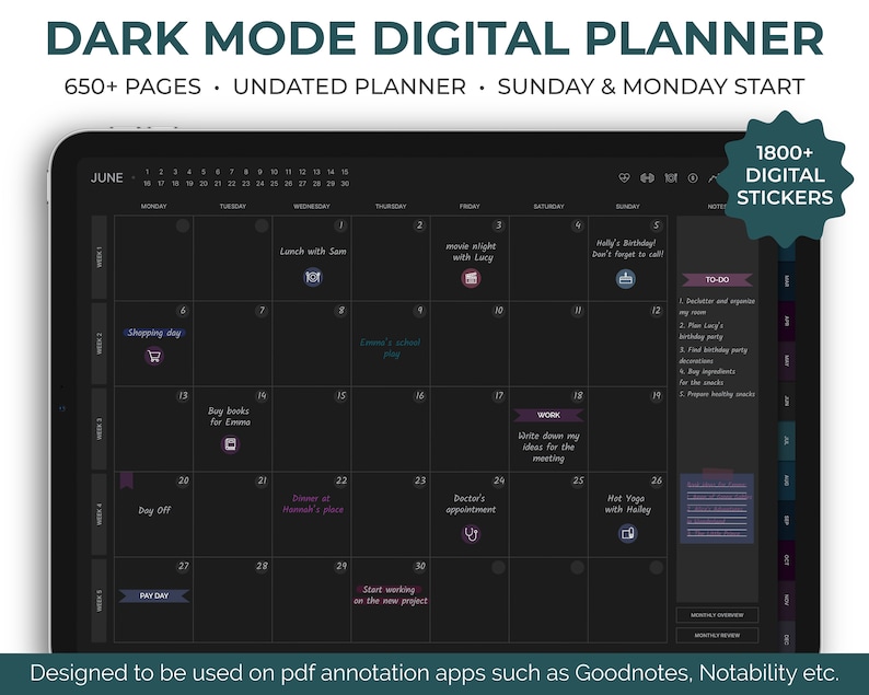 Digital Planner Dark Mode for Goodnotes/notability - Etsy