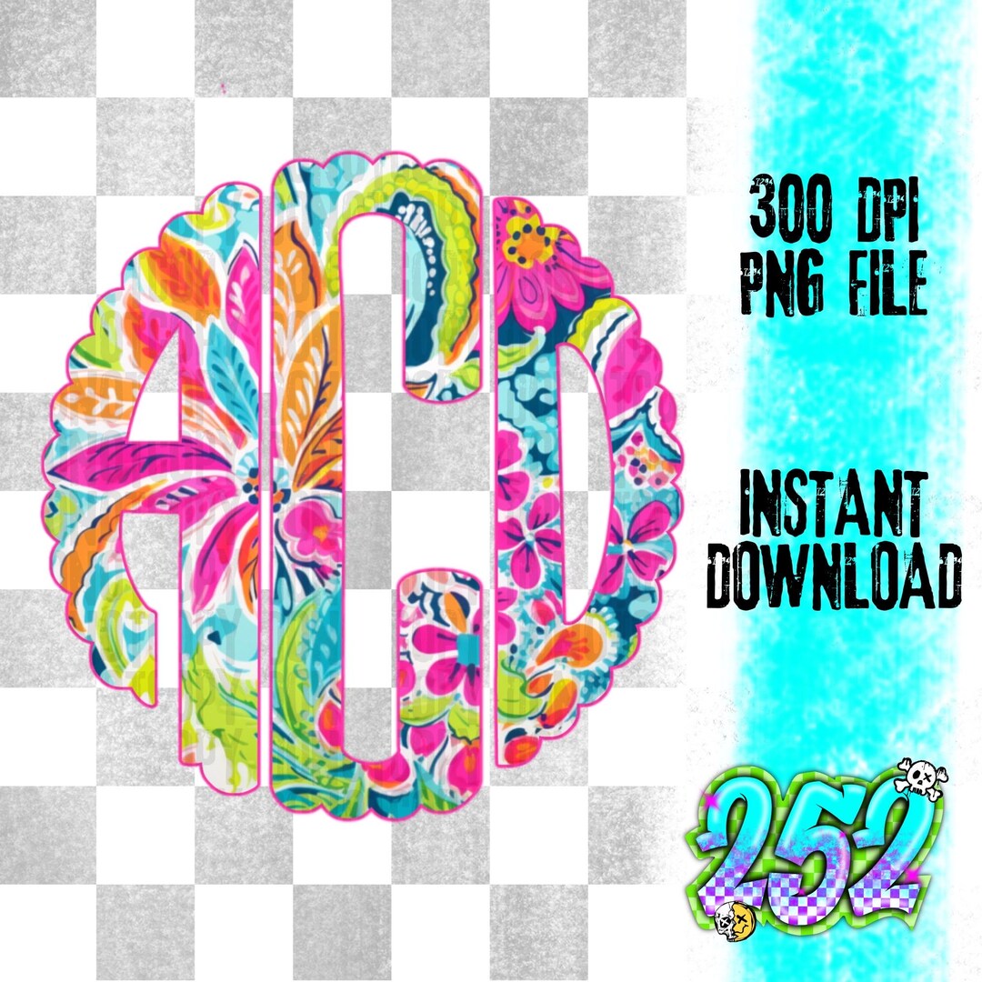 Bright Floral Monogram T-shirt Design, Paisley Pattern, Scalloped ...