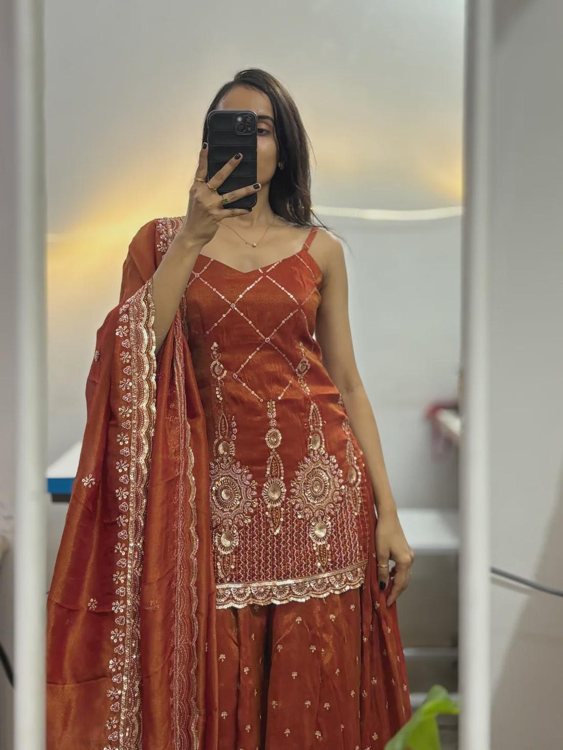 Rust Sharara Lehenga: Custom Stitched Indian Reception Wear - Etsy