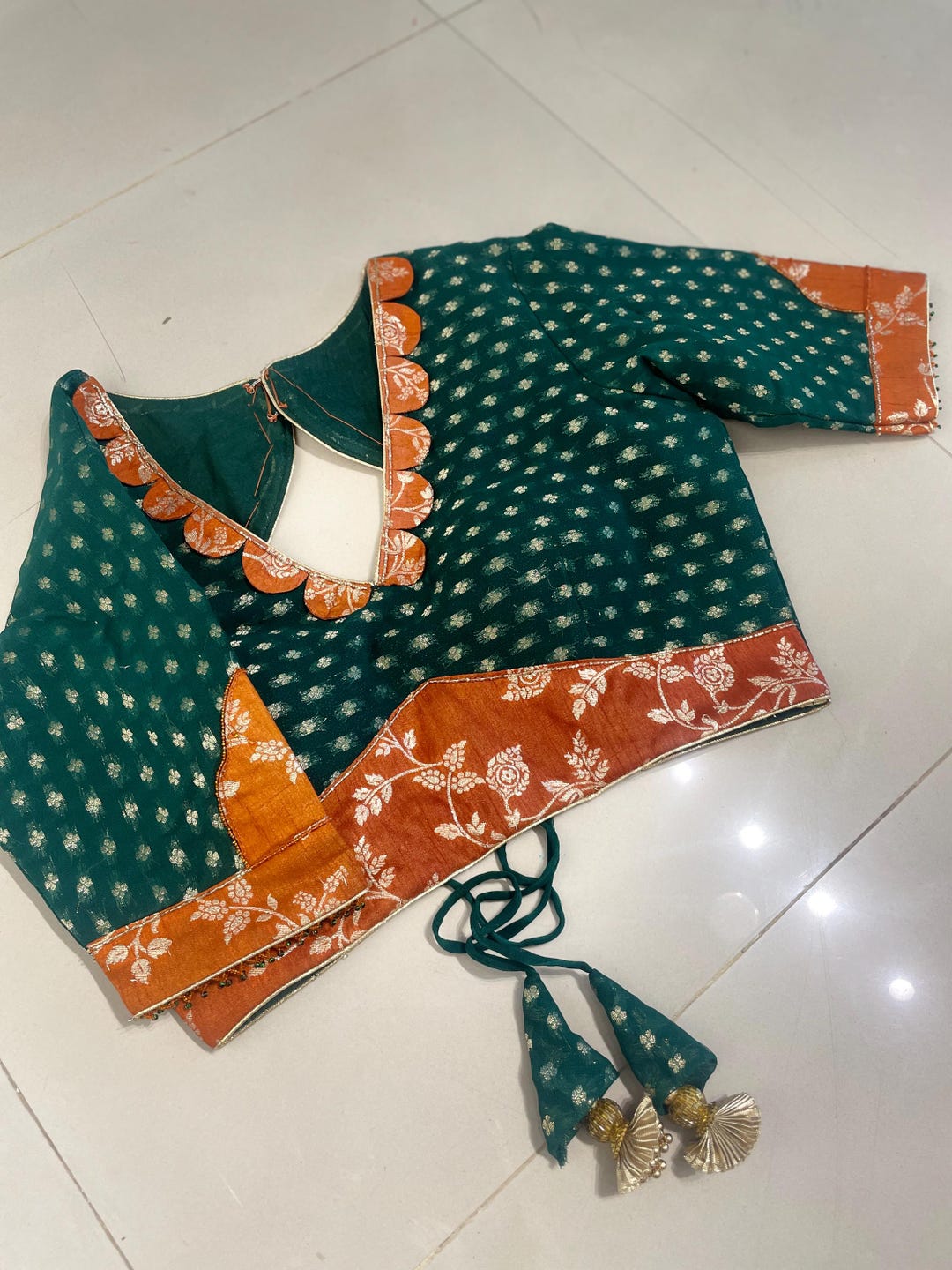 Rust & Green Banarasi Silk Lehenga Choli: Bollywood Sari Blouse - Etsy