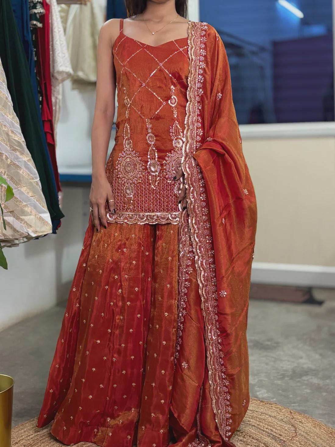 Rust Sharara Lehenga: Custom Stitched Indian Reception Wear - Etsy