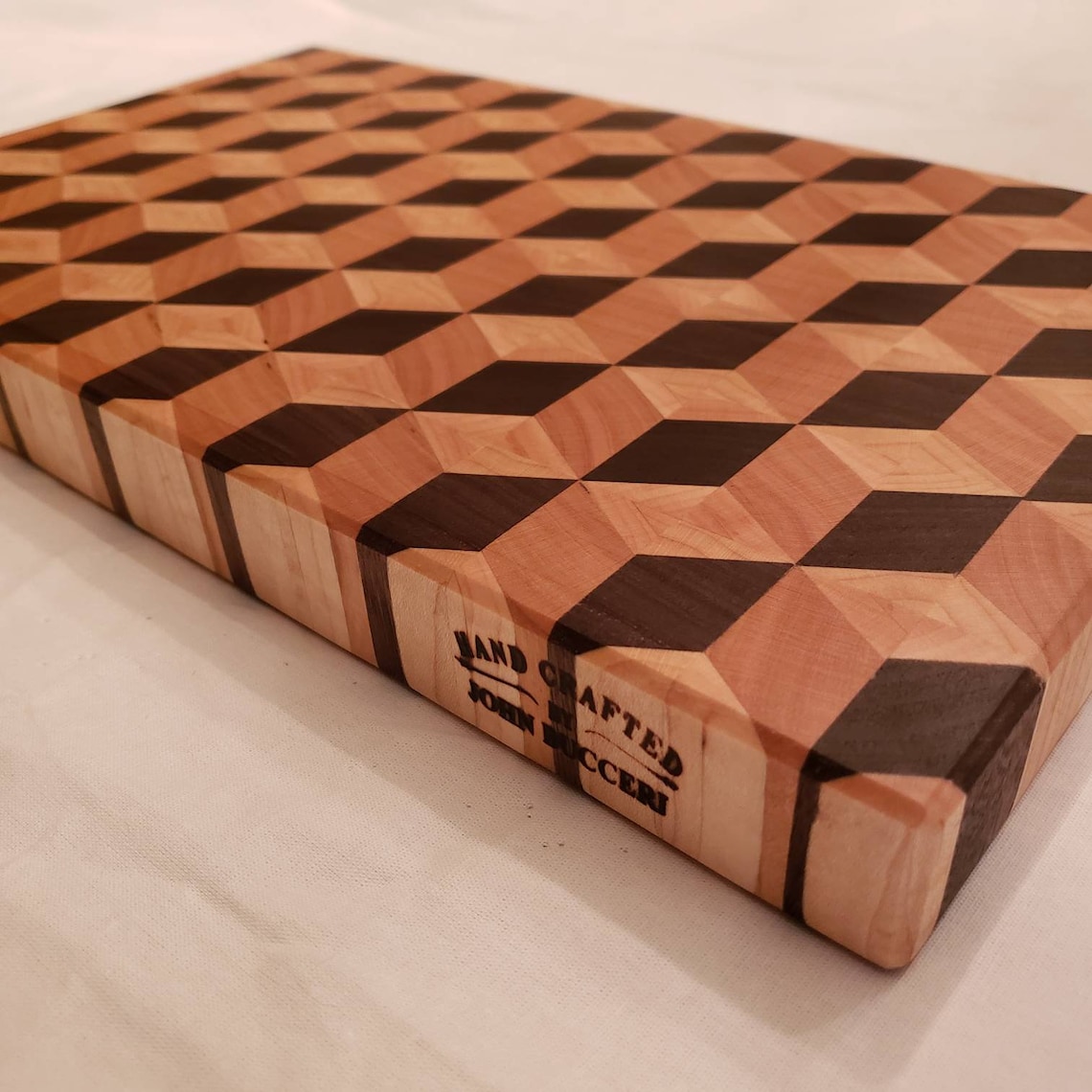 3D Tumbling Block End Grain Cutting Board with Board Finish | Etsy