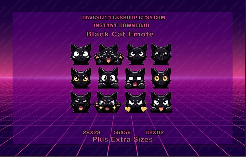 Black Cat 12 Emote Pack for Discord | Cute and Expressive Cat Emoji Set ...