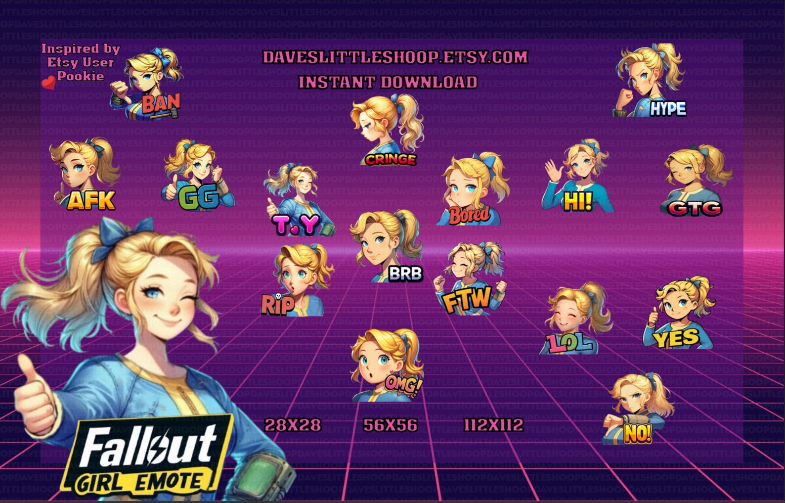 Fallout Vault Girl Emote 16 Pack Beautiful Emote Pretty Emote Streamer ...