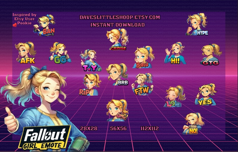 Fallout Vault Girl Emote 16 Pack Beautiful Emote Pretty Emote Streamer ...