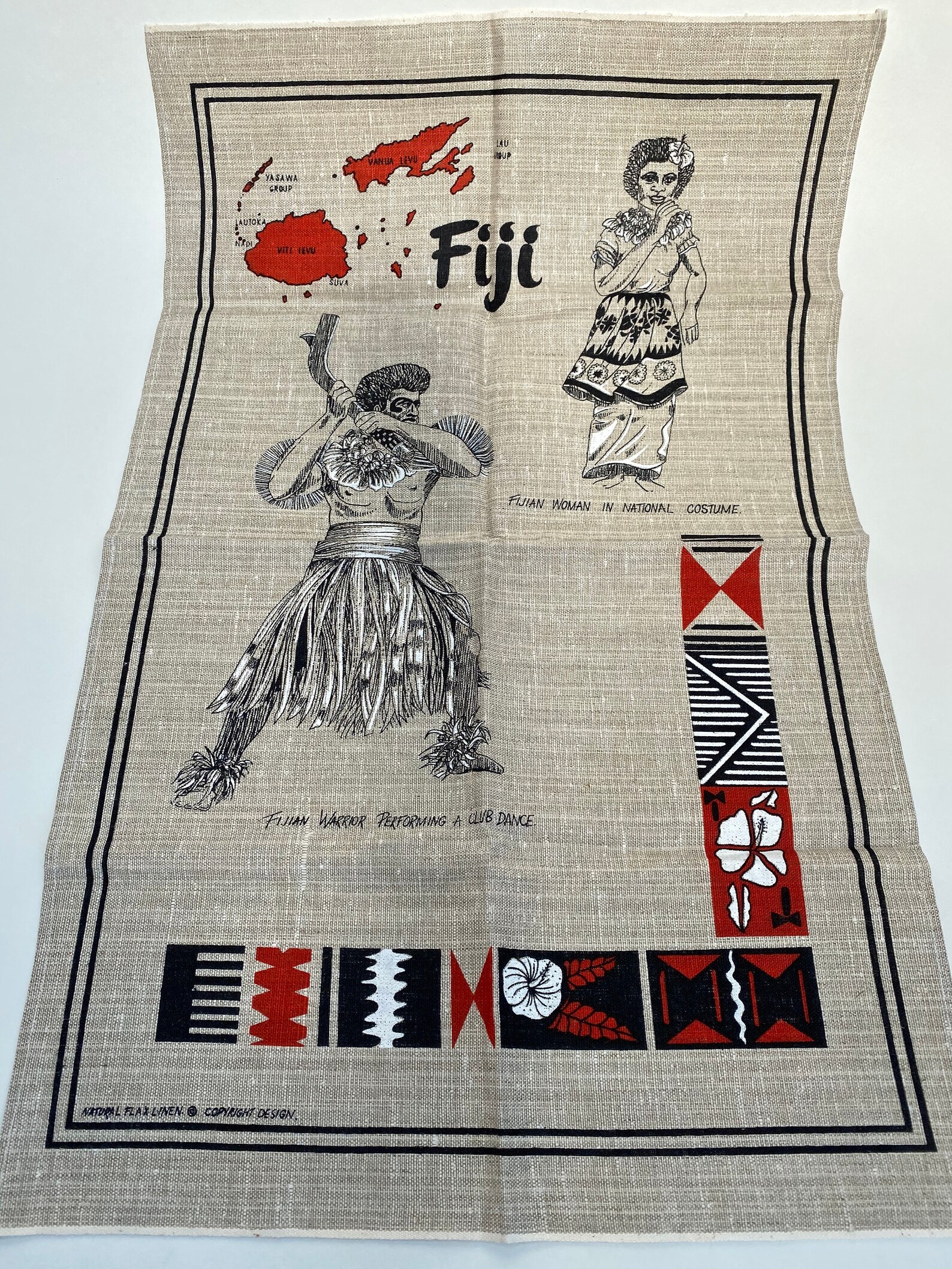 Unique FIJI Linen Tea Towel / Native Costume and Design - Etsy