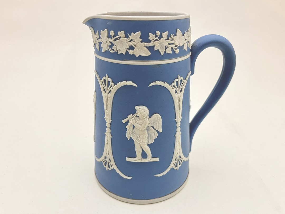Vintage DUDSON Musical Cherubs Jasperware Pitcher / Light Blue With ...