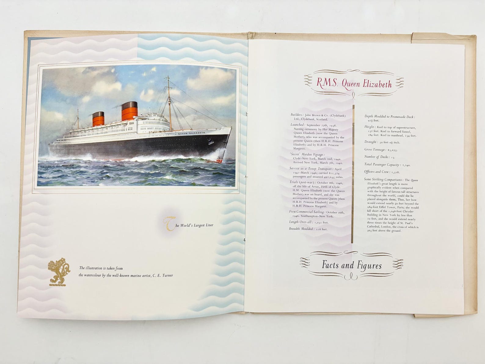 CUNARD LINE "my Voyage" RMS Queen Elizabeth Souvenir Book & 9 Menus ...