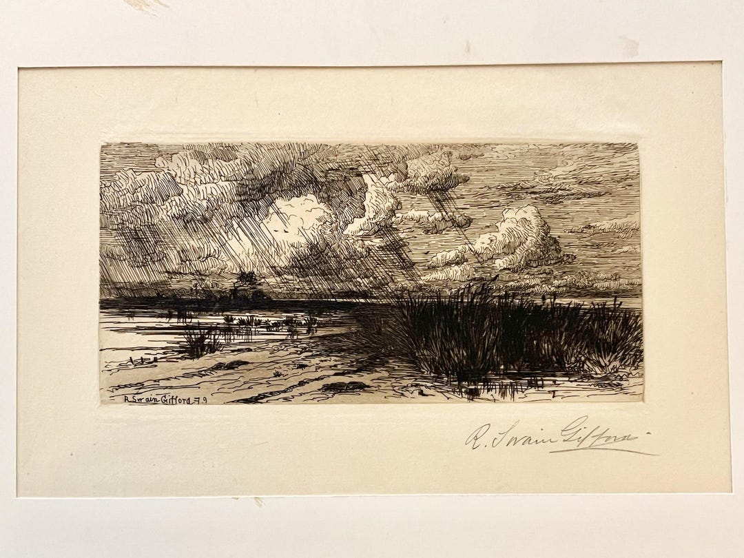Rare R SWAIN GIFFORD Etching "summer Storm" / 1879 Signed by Artist ...