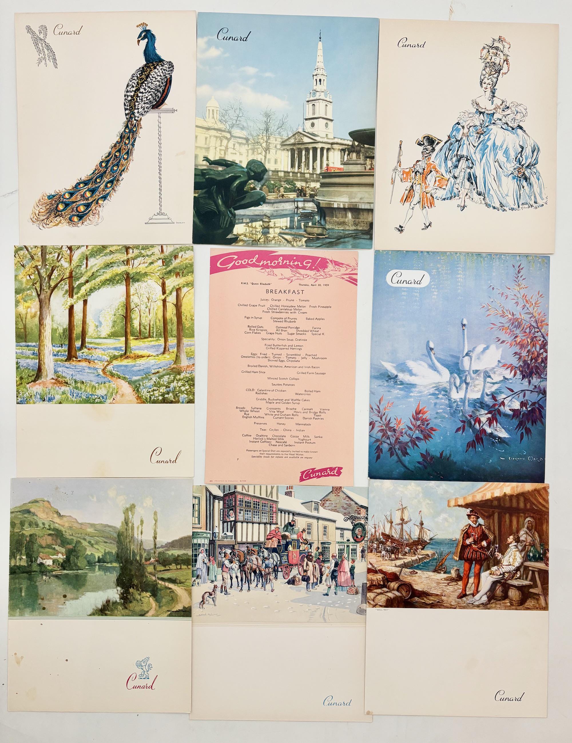 CUNARD LINE "my Voyage" RMS Queen Elizabeth Souvenir Book & 9 Menus ...