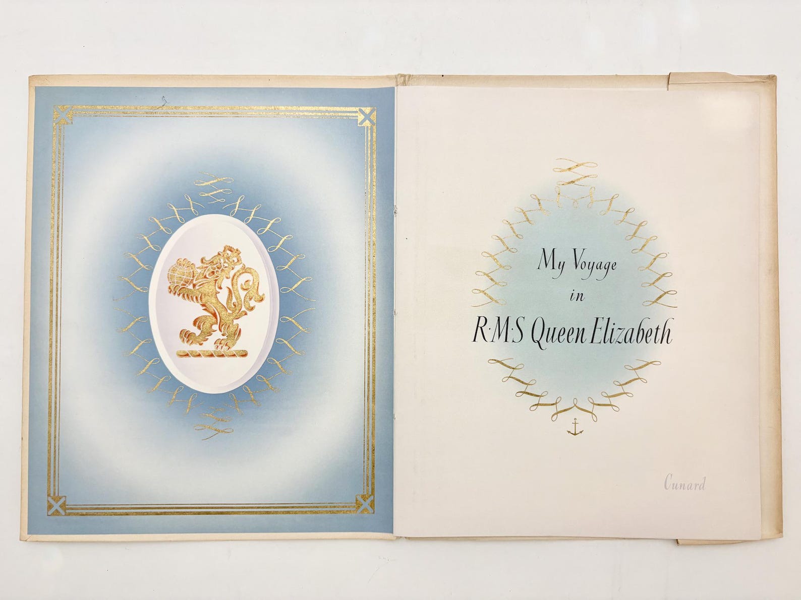 CUNARD LINE "my Voyage" RMS Queen Elizabeth Souvenir Book & 9 Menus ...