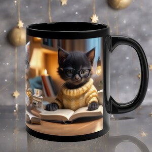 Kitten Books Mug Cats Reading Anthropomorphic Books, Tiny Books ...
