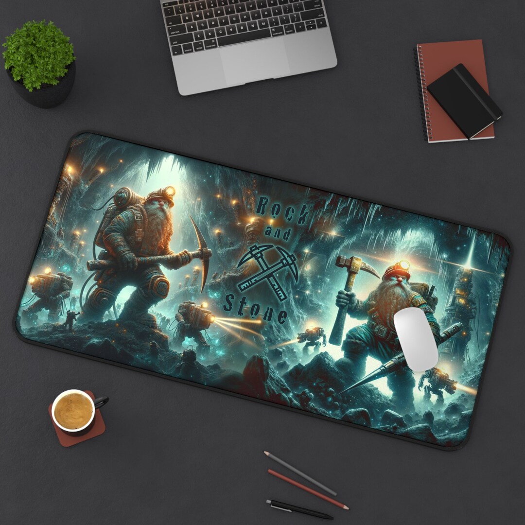 Deep Rock Galactic Styled Desk Mat, Inspired Dwarf Miners Gaming Desk ...