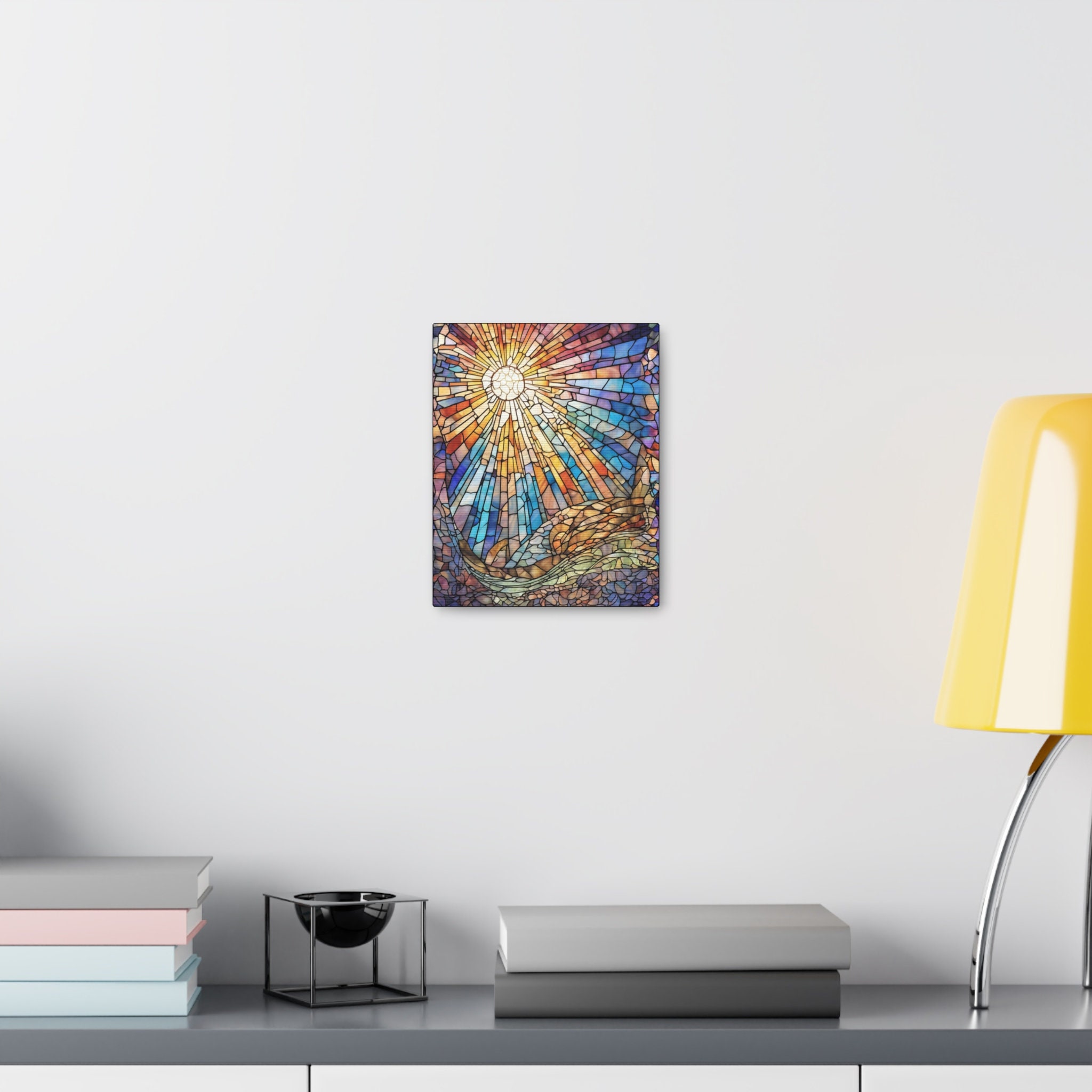 Stained Glass Sun Rays Art Print Canvas Gallery Wall Art Wrap, Sun Art ...