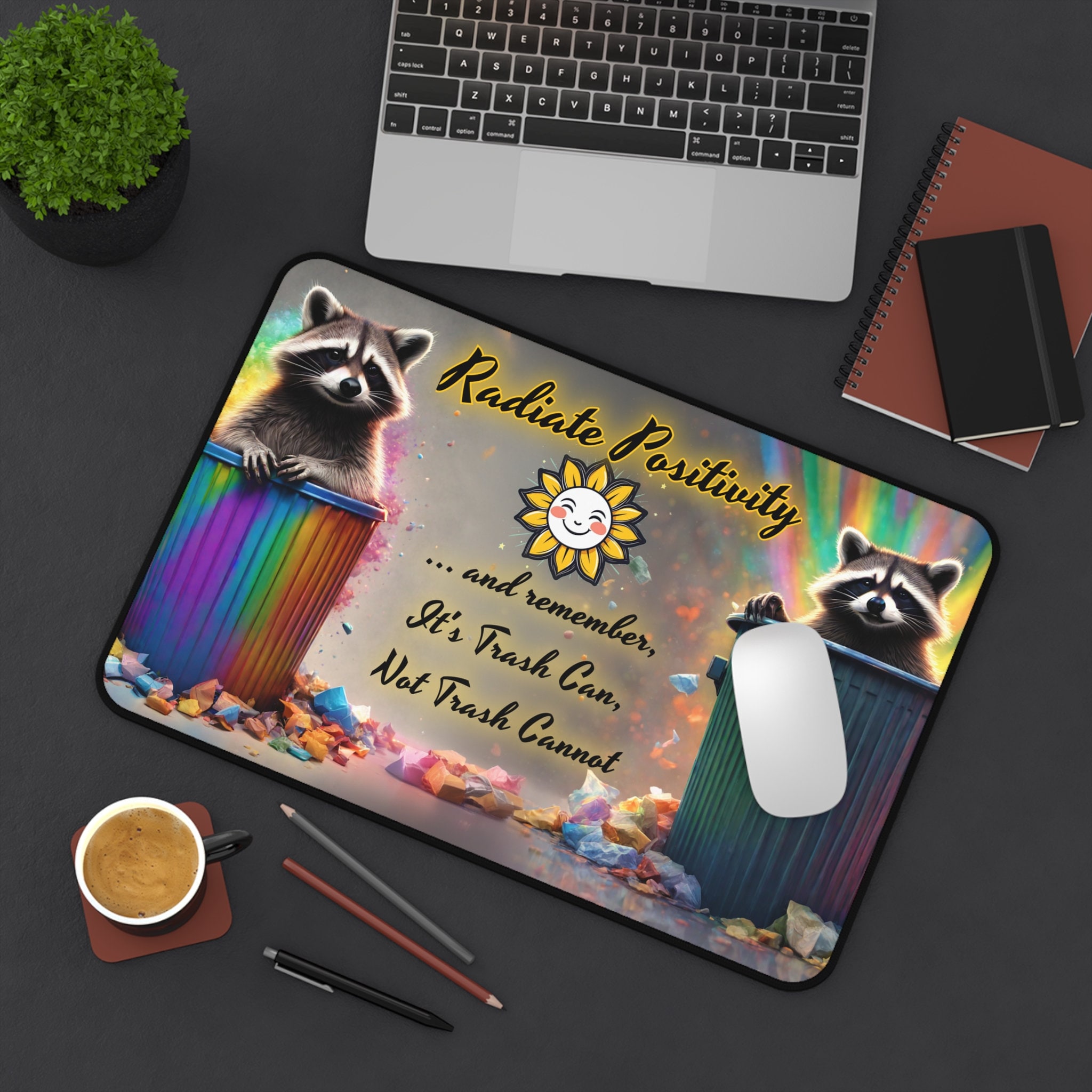 Trash Can Raccoon Desk Mat Trash Panda Funny Raccoon Mouse Pad, Radiate ...