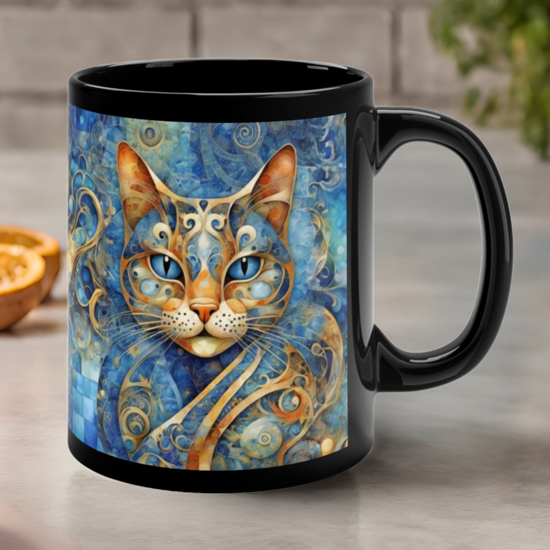 Art Deco Mystic Feline Tabby Cat Mug - Unique Enchanting Cat Ceramic ...