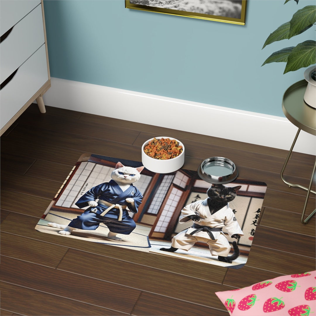 Karate Cat Pet Food Mat - Funny Dojo Cat Food Mat, Fun Cat Mat, Cute ...