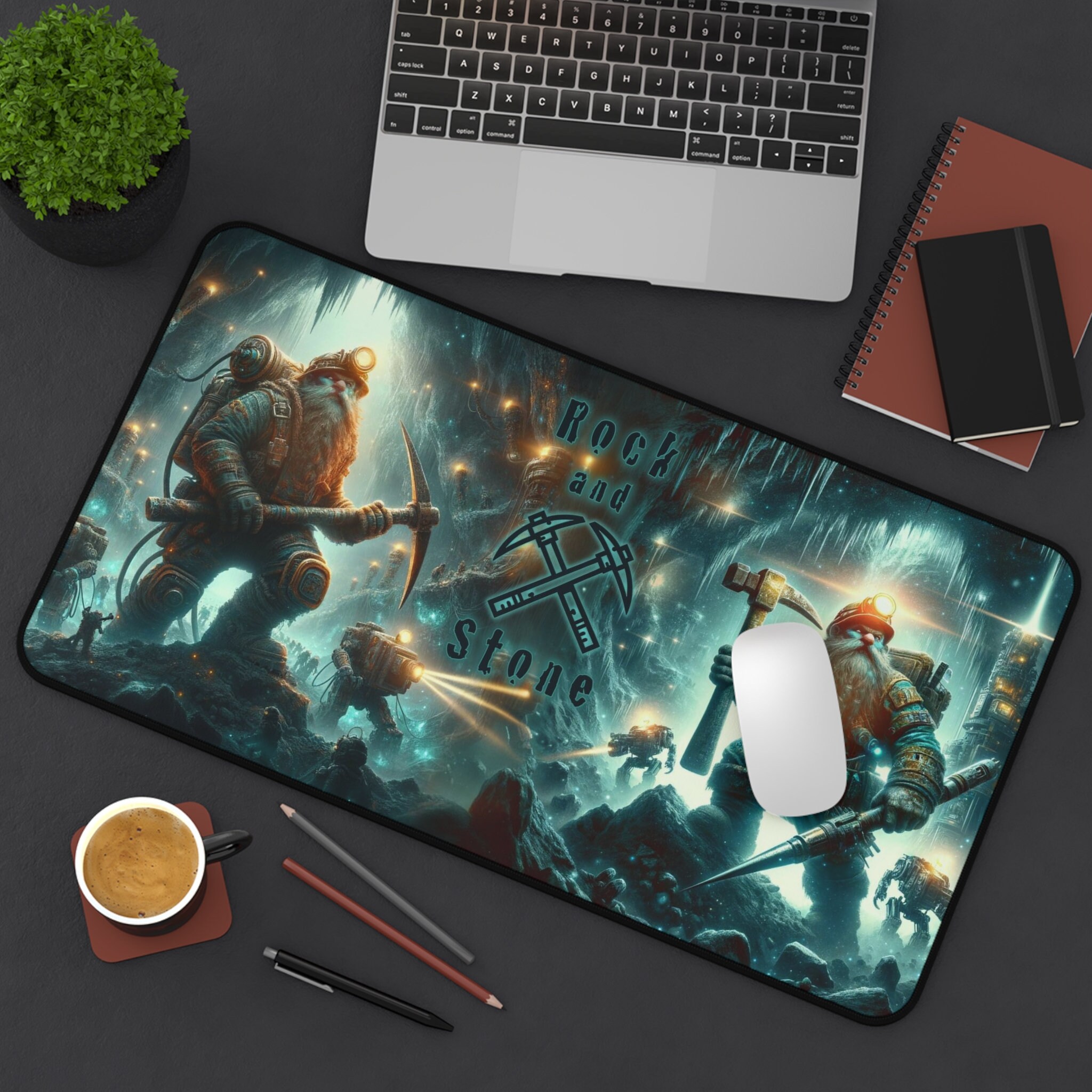 Deep Rock Galactic Styled Desk Mat, Inspired Dwarf Miners Gaming Desk ...