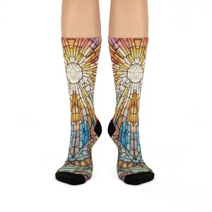Stained Glass Style Socks - Sun Rays Art Artsy Cute Socks, Artistic Cozy Socks, Sun Art Design ...