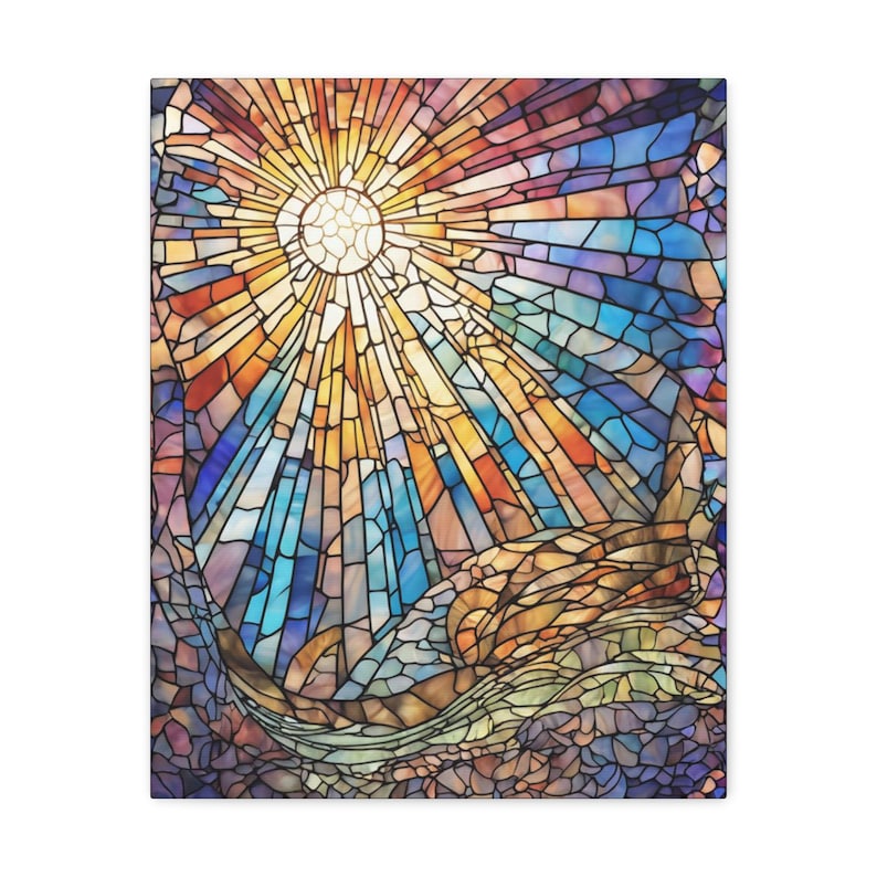 Stained Glass Sun Rays Art Print Canvas Gallery Wall Art Wrap, Sun Art ...