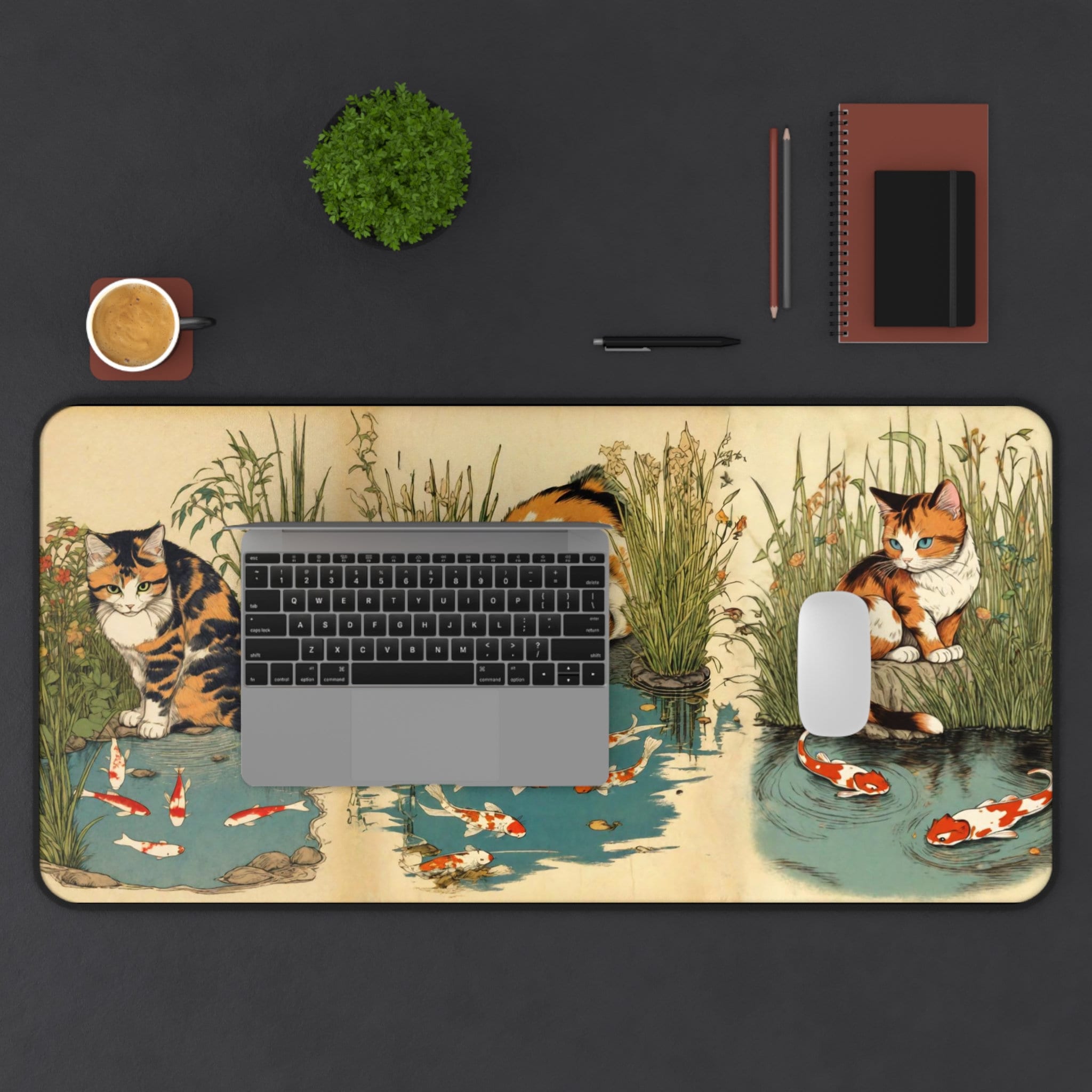 Koi Fish Calico Cat Desk Mat Japanese Koi Fish Art Desk Mat, Koi Fish ...