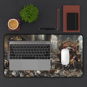 King of Trash Raccoon Desk Mat - Trash Panda Funny Raccoon Mouse Pad ...