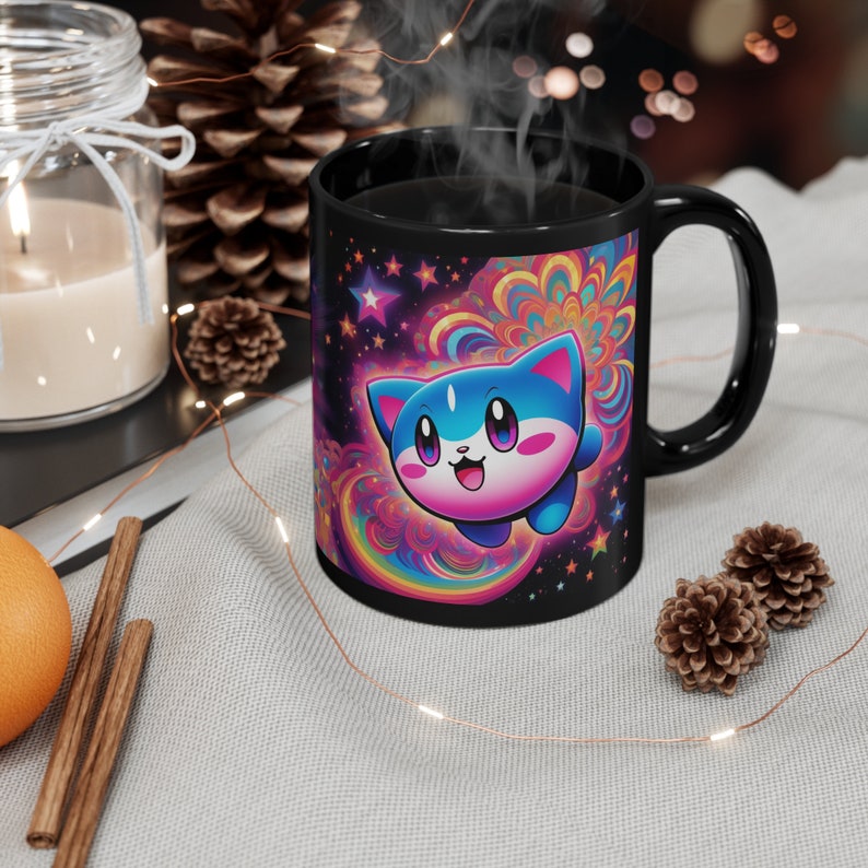 Kitty Kirby Mug Cute Kirby Styled Kitten Kawaii Mug Cat, Stars, Space ...