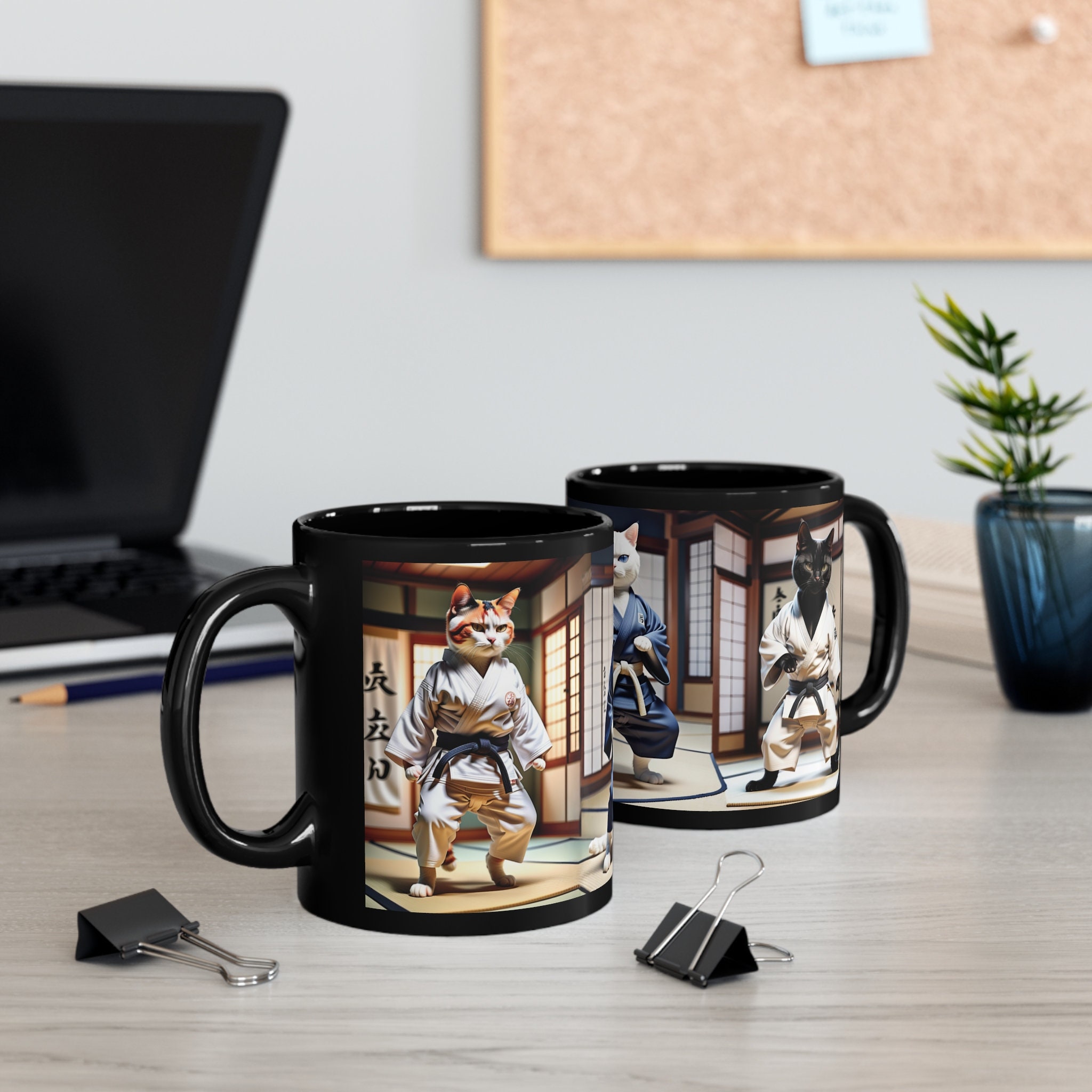 Karate Cat Mug - Cats in Japanese Dojo Coffee Mug - Martial Arts Black ...