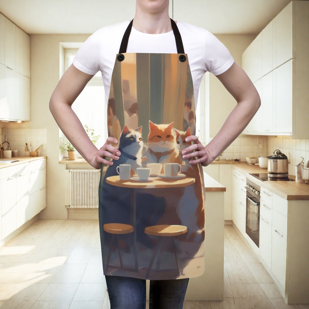 Whimsical Cat Café Apron - Cute Funny Cats Having Coffee Apron for ...