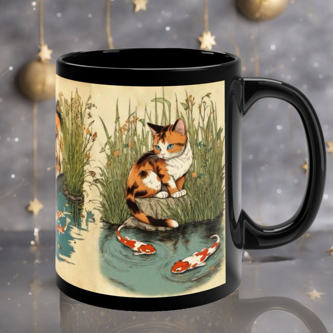 Koi Fish Calico Cat Mug Artsy Koi Fish Art Cat Coffee Mug Cat Cup, Cat ...