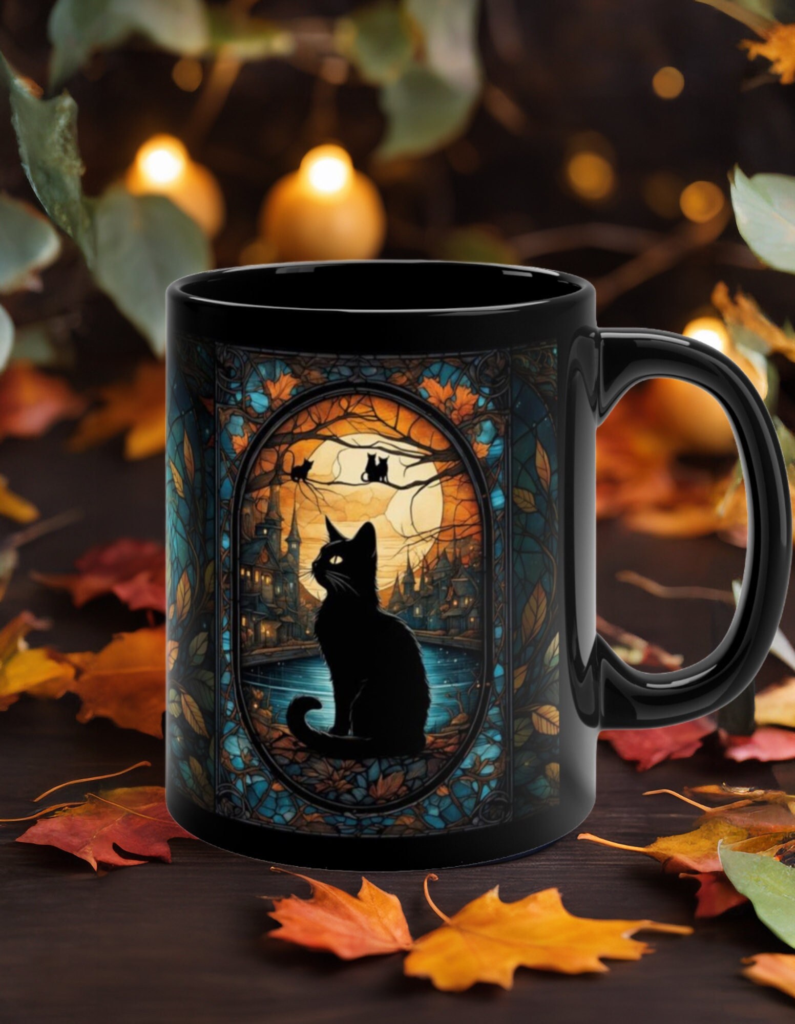 Majestic Autumn Cat Mug Black Cat Coffee Mug Cute Gift for Cat Owner ...