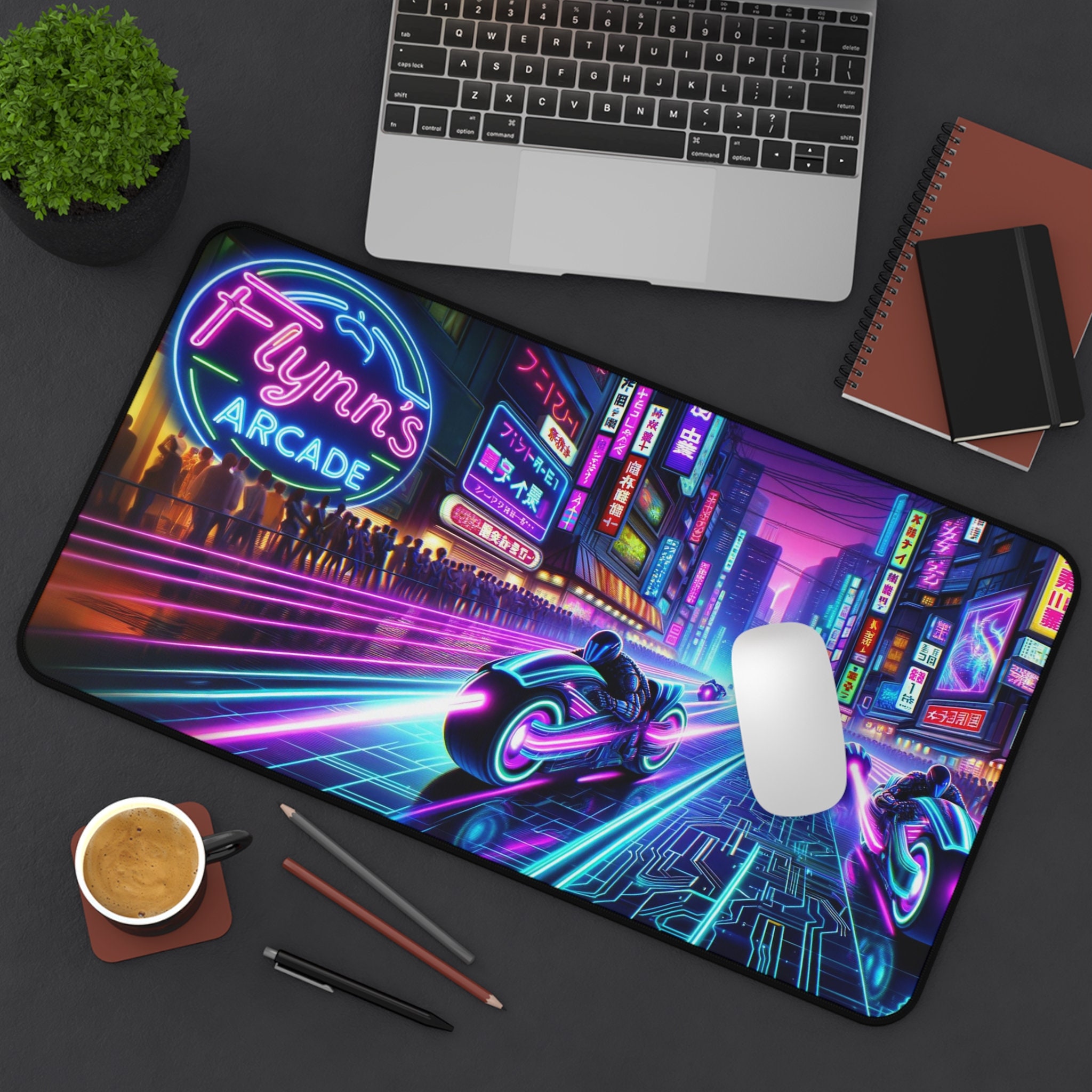 Tokyo TRON Desk Mat Inspired Neon TRON Legacy Painting Deskmat, Retro ...