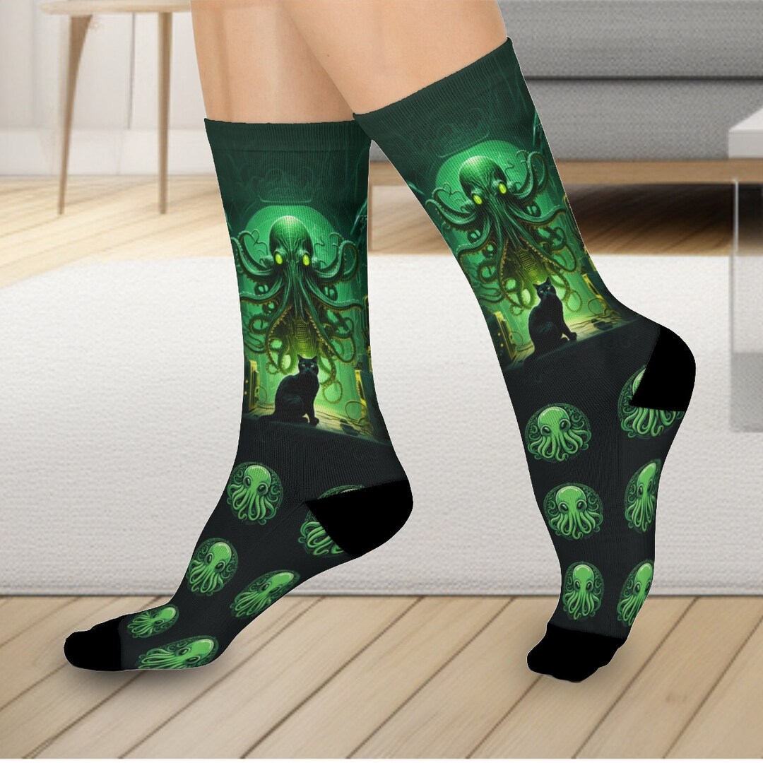 Cthulhu Black Cat Socks - Cat & Octopus Socks, Cathulhu Octopus Art ...