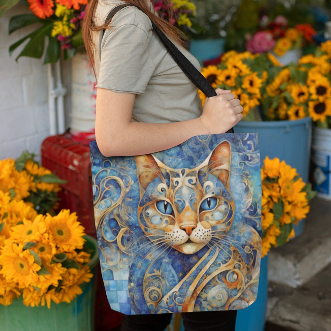Tabby Cat Abstract Tote Bag - Artsy Cool Tote Bag, Cute Quirky Small ...