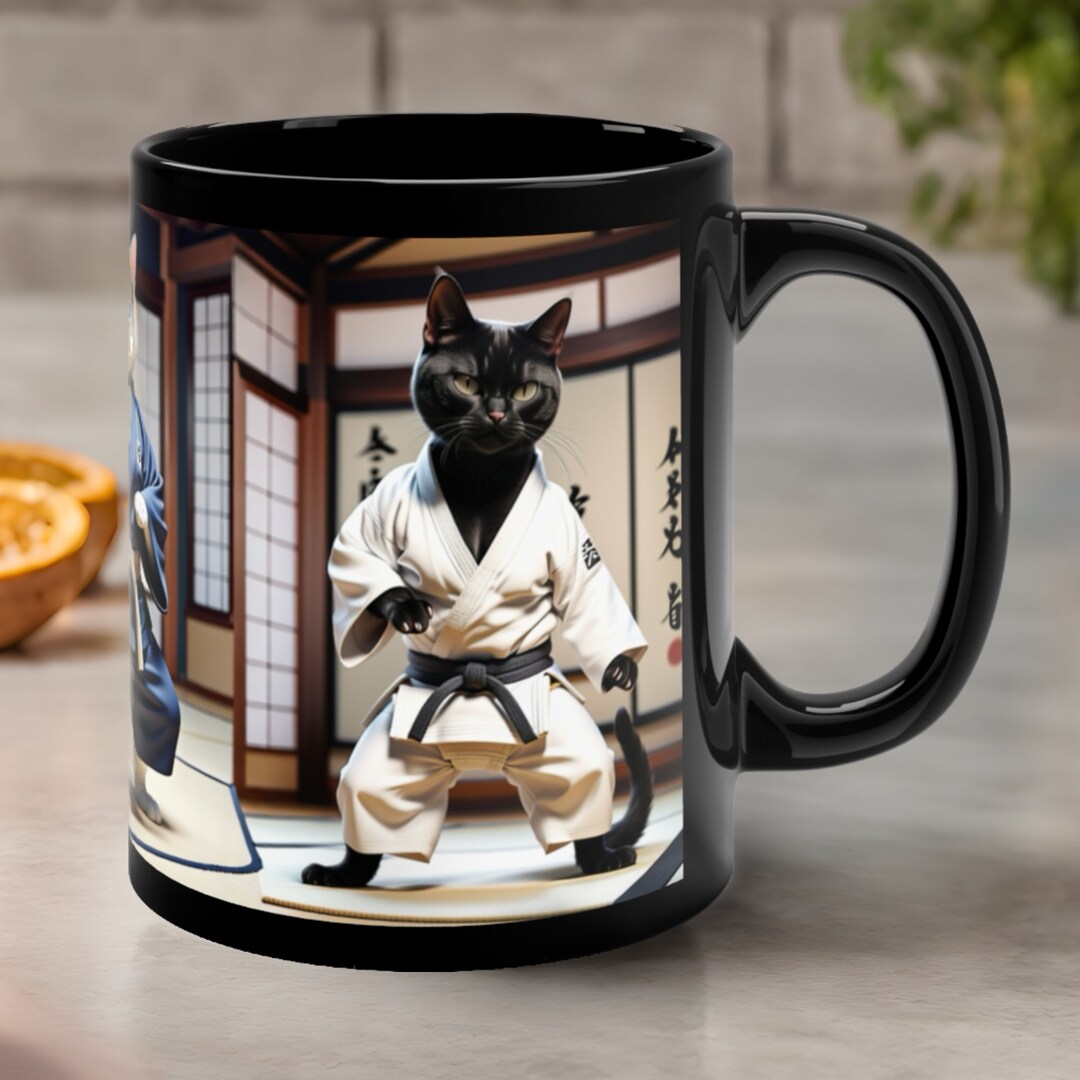 Karate Cat Mug - Cats in Japanese Dojo Coffee Mug - Martial Arts Black ...