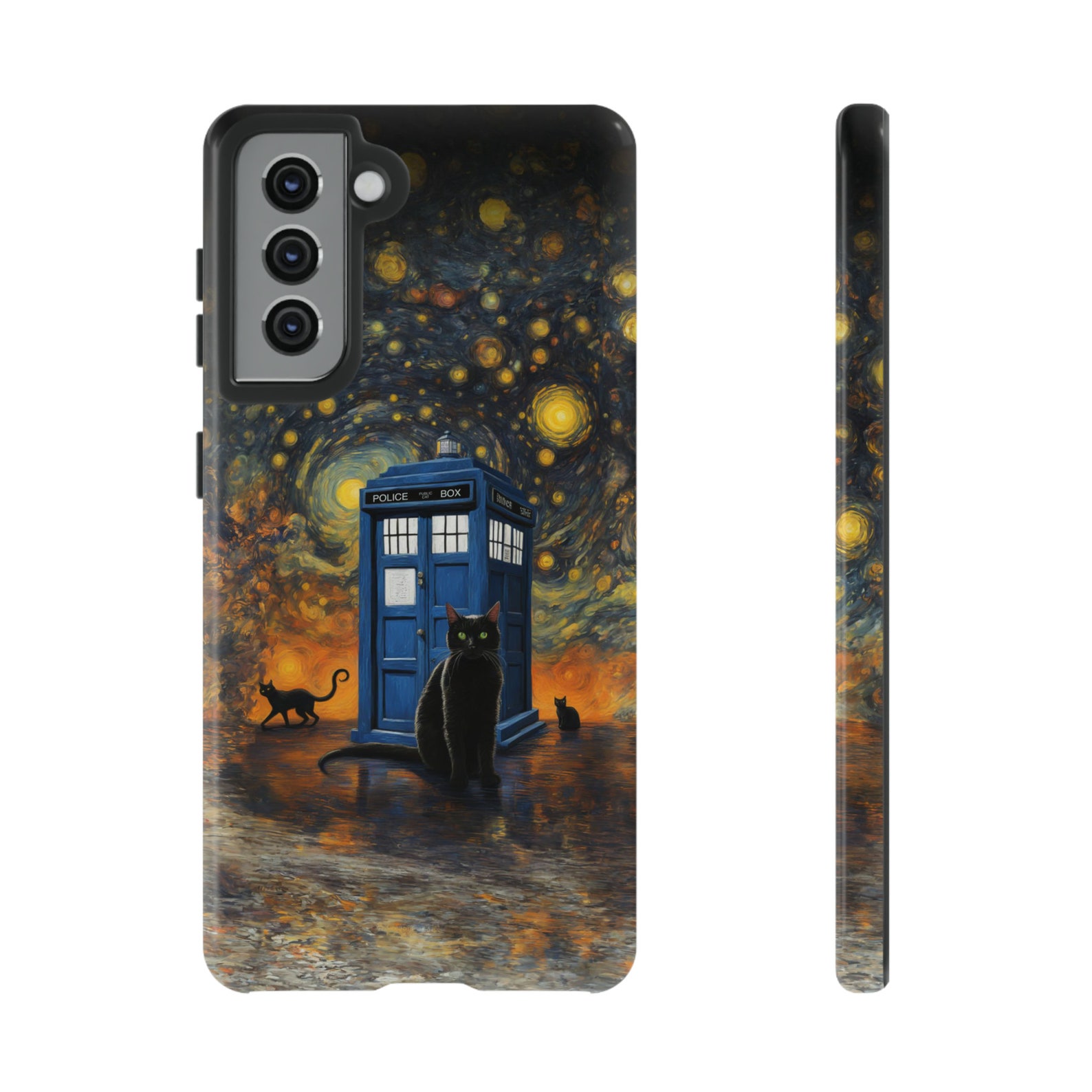 Black Cat Dr Who Phone Case, Doctor Style Tardis Blue Police Box Starry ...