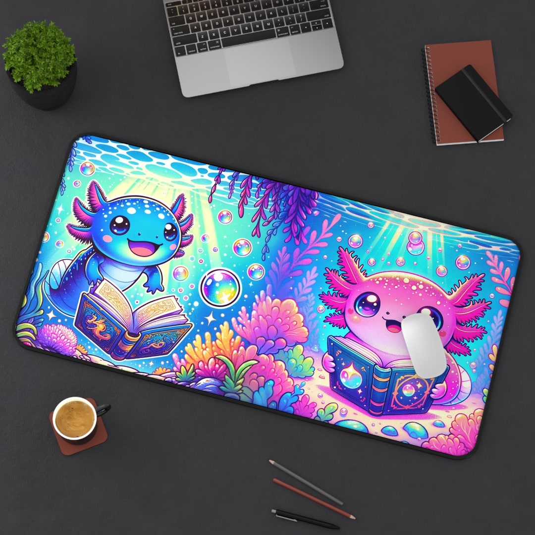 Baby Axolotl Desk Mat Anime Inspired Kawaii Mousepad, Cute Axolotl Art ...