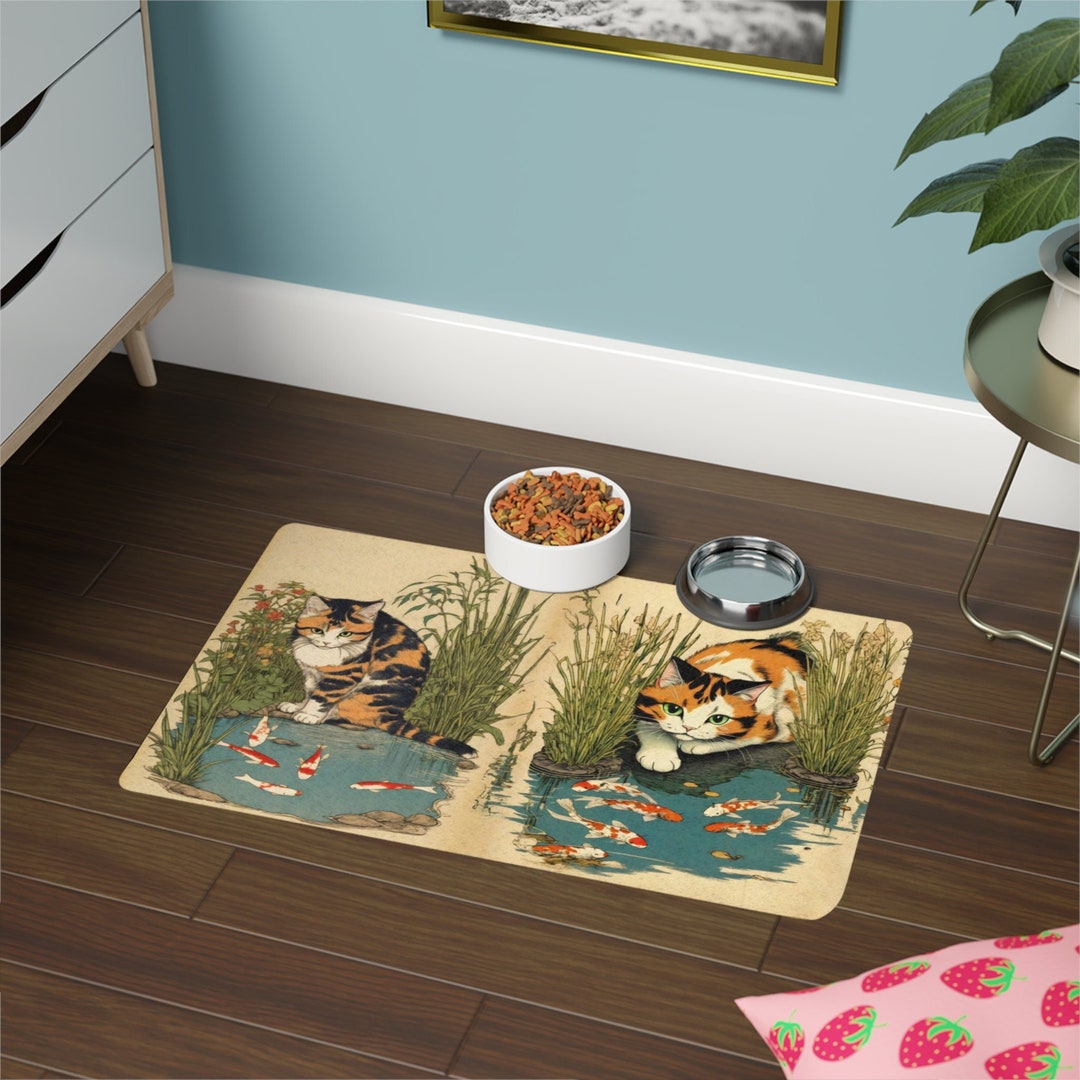 Koi Fish Calico Cat Pet Food Mat Koi Fish Art Cat Food Mat - Etsy