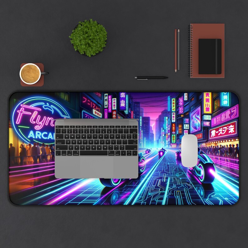 Tokyo TRON Desk Mat Inspired Neon TRON Legacy Painting Deskmat, Retro ...