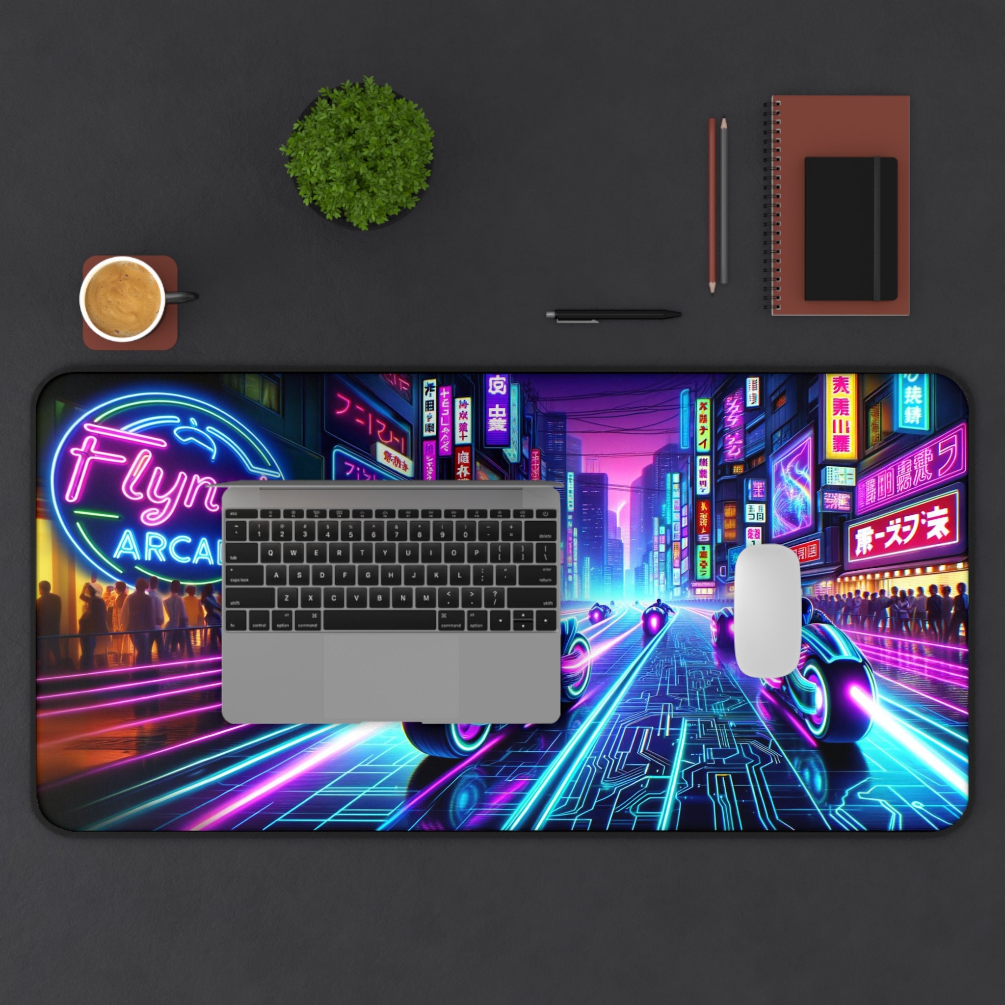 Tokyo TRON Desk Mat Inspired Neon TRON Legacy Painting Deskmat, Retro ...