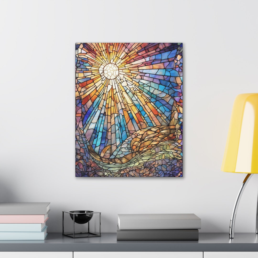 Stained Glass Sun Rays Art Print Canvas Gallery Wall Art Wrap, Sun Art ...