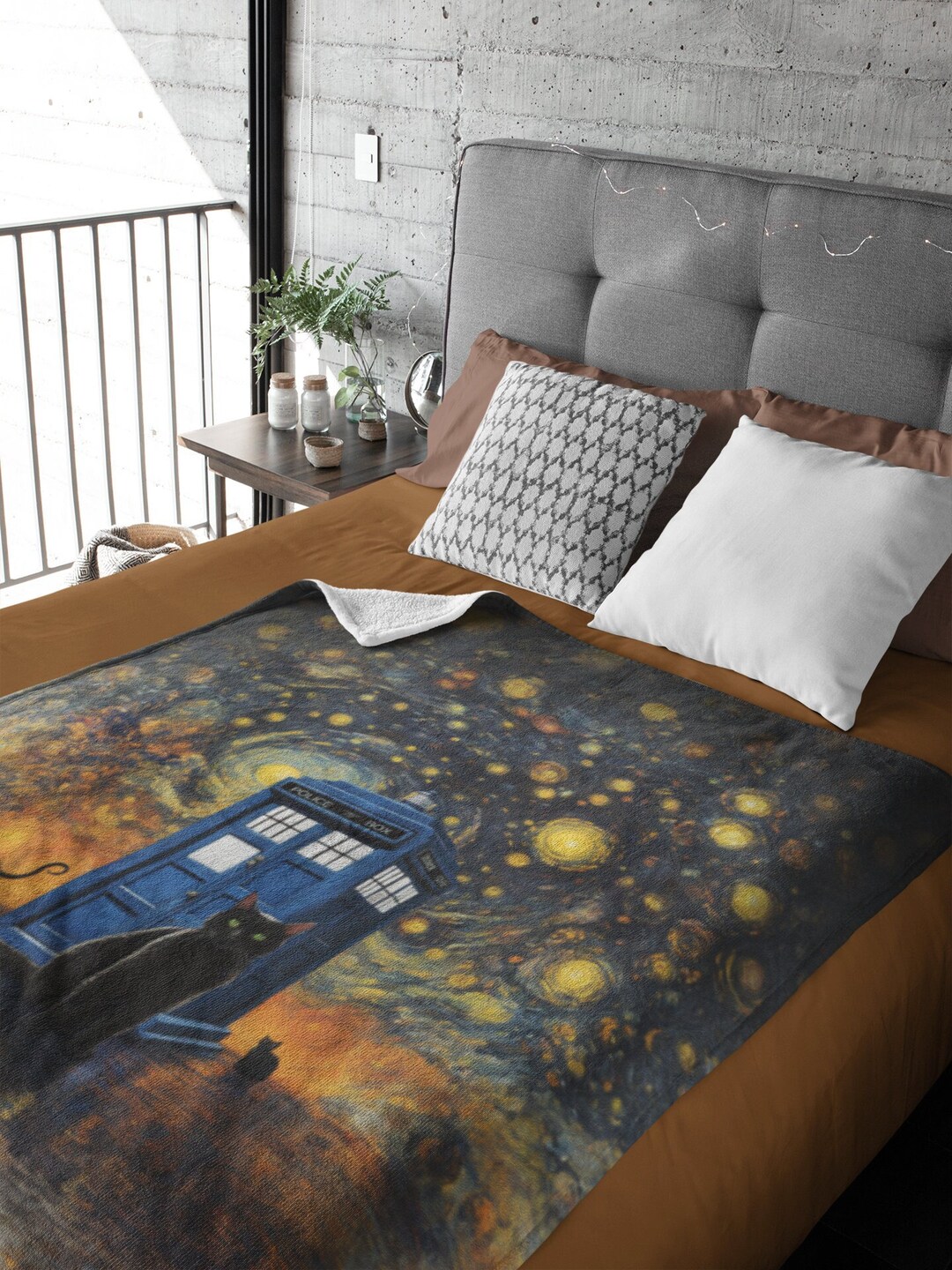 Black Cat Dr Who Blanket - Doctor Style Tardis Blue Police Box Starry ...