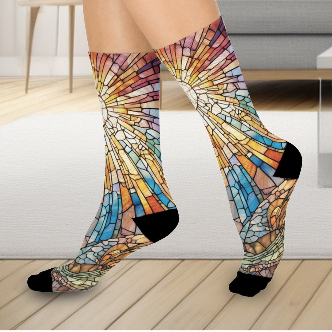 Stained Glass Style Socks - Sun Rays Art Artsy Cute Socks, Artistic ...
