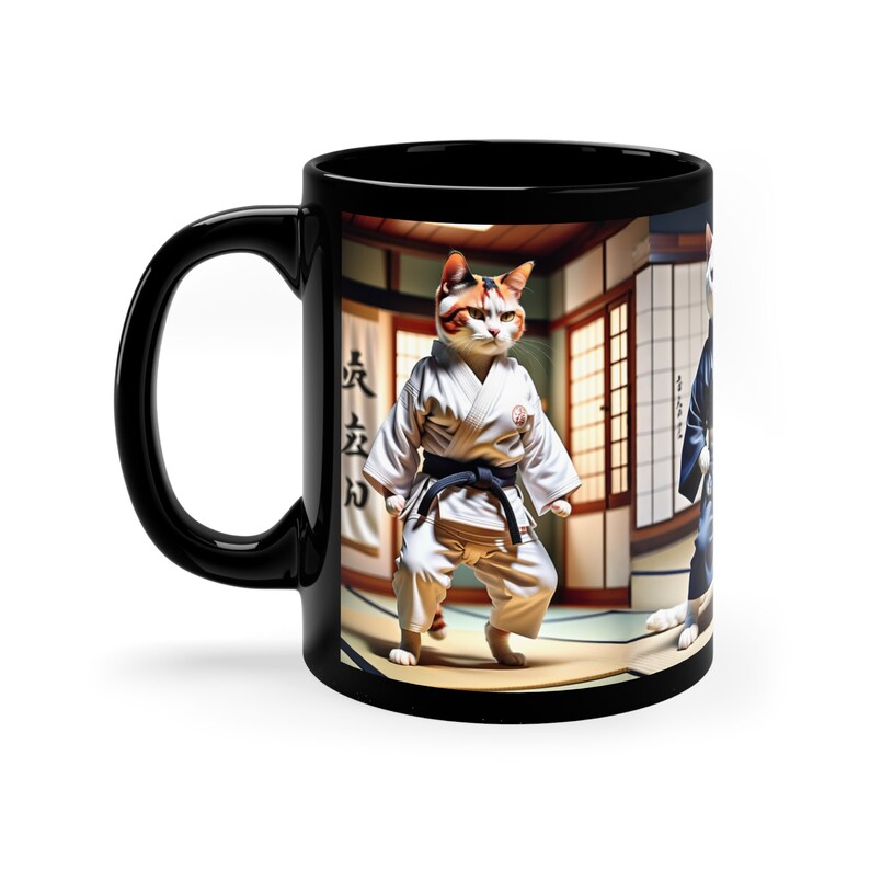 Karate Cat Mug - Cats in Japanese Dojo Coffee Mug - Martial Arts Black ...