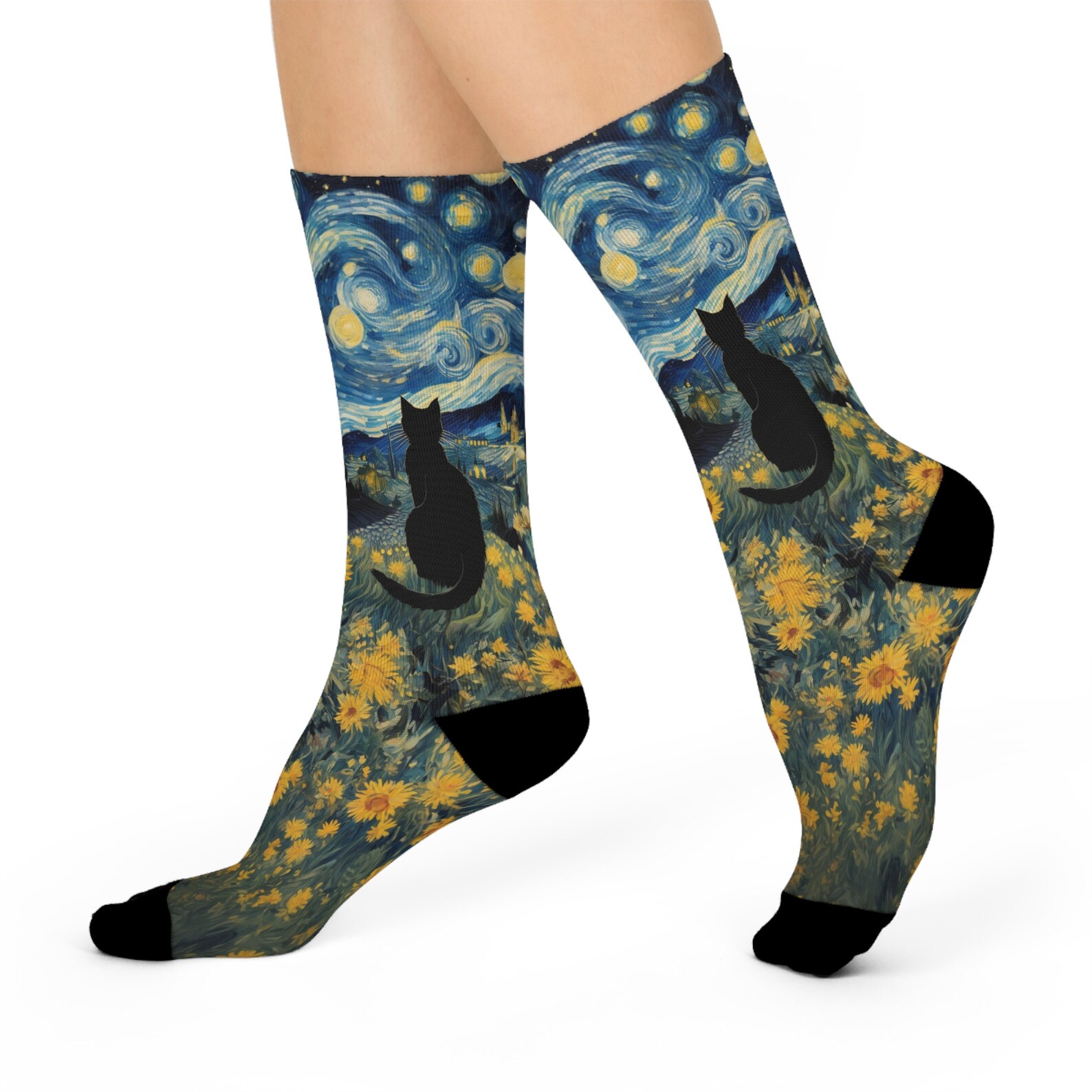 Starry Night Cat Socks - Inspired Van Gogh Cute Socks, Van Gogh Starry ...